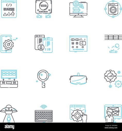 Gaming Websites Linear Icons Set Virtual Online Adventure Action