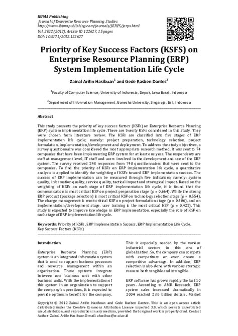 Pdf Priority Of Key Success Factors Ksfs On Enterprise Resource Planning Erp System