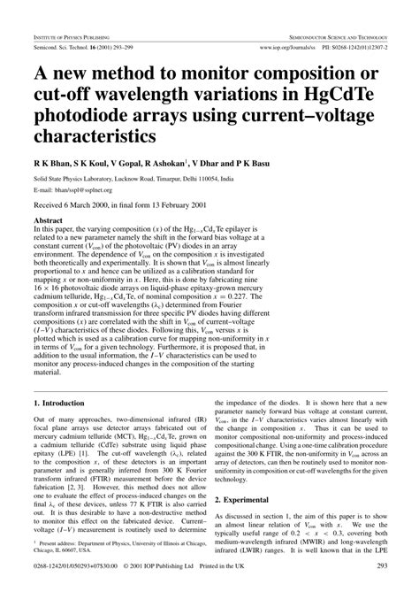 Pdf A New Method To Monitor Composition Or Cut Off Wavelength Variations In Hgcdte Photodiode