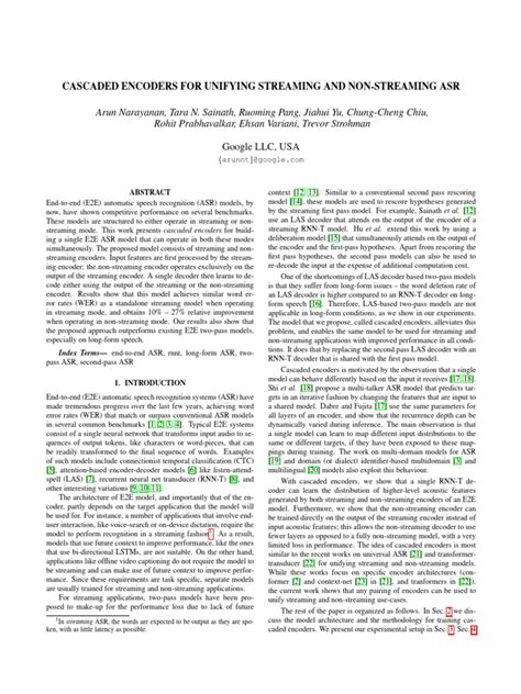 Cascaded Encoders For Unifying Streaming And Non Streaming Asr Pdf Speech Recognition