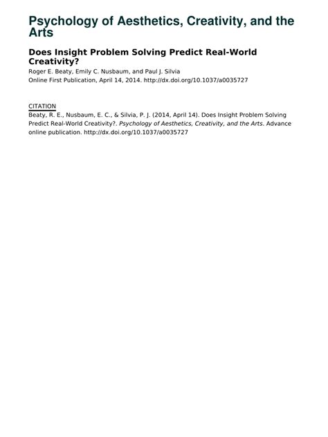 Pdf Does Insight Problem Solving Predict Real World Creativity
