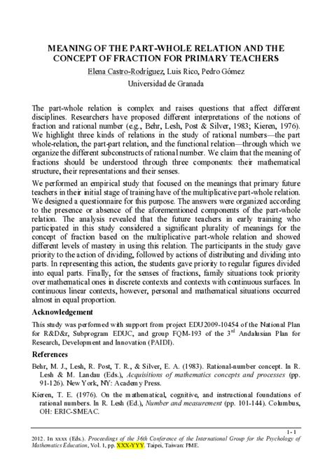 Meaning Of The Part Whole Relation And The Concept Of Fraction For