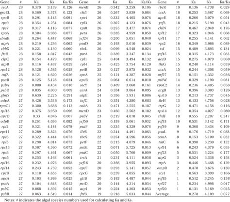 Average Ka And Ks Values For Chloroplastic Genes Of Red Algae Download Table
