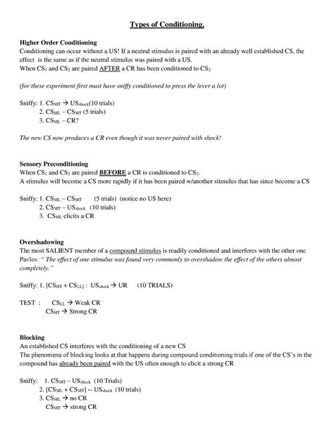 Types Of Conditioning Higher Order Conditioning Conditioning Can Occur Without A Us If A