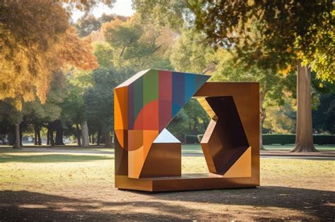 Premium Ai Image Abstract Geometric Sculpture In A Public Park Created With Generative Ai