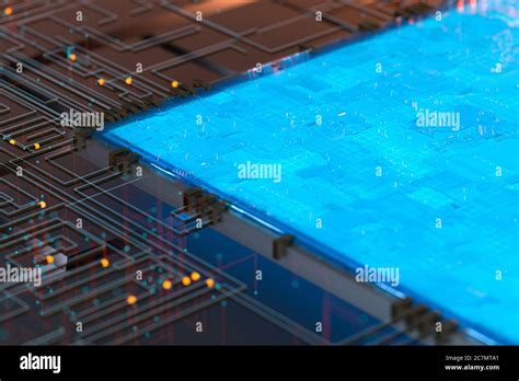 Circuit With Glowing Lines With Dark Background D Rendering Computer Digtial Drawing Stock