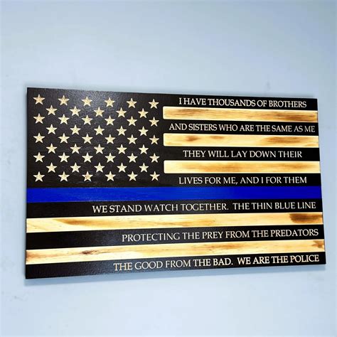 Thin Blue Line Quote Rustic Wood American Flag Police Officer T