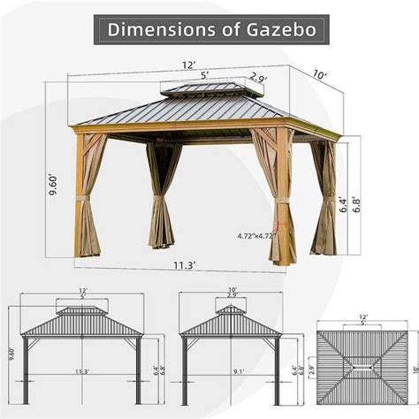 10x12 Hard Top Gazebo Wooden Coated Aluminum Frame Canopy With