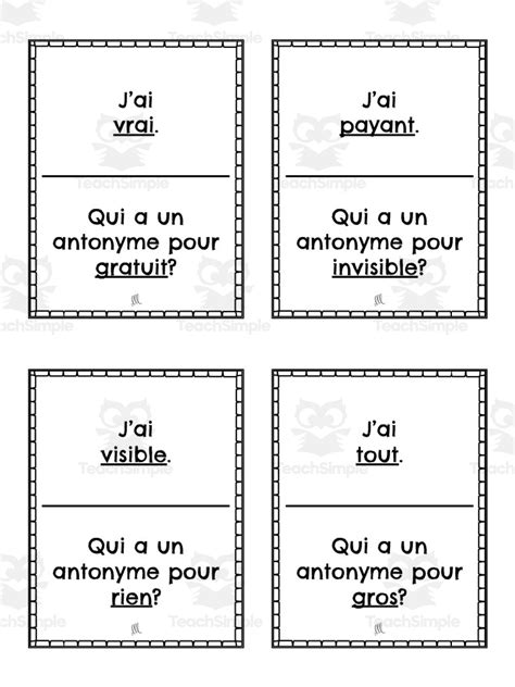 French Antonyms Task Cards Set 2 By Teach Simple
