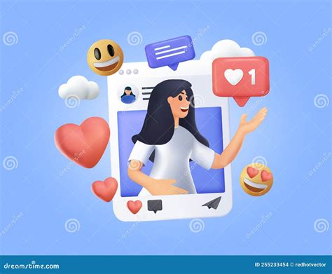 Postagem Nas Redes Sociais. Personagem De Blogueira Influente. Como Compartilhar E Comentar ...