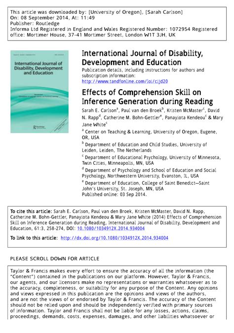 Pdf Effects Of Comprehension Skill On Inference Generation During Reading