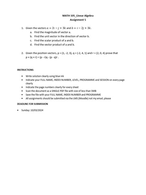 Assignment 5 Math 105 Linear Algebra Pdf