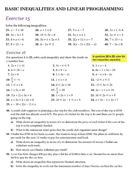 Exercises Basic Inequalities And Linear Programming Pdf