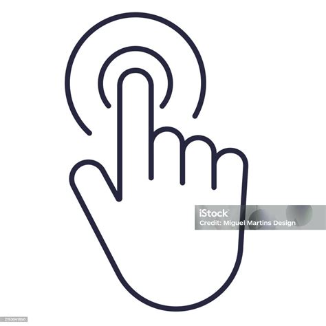손 모양 커서 선 아이콘입니다 흰색 배경에 분리된 윤곽선 로고를 터치합니다 웹과 모바일을 위한 손 클릭 기호의 윤곽선을 그립니다