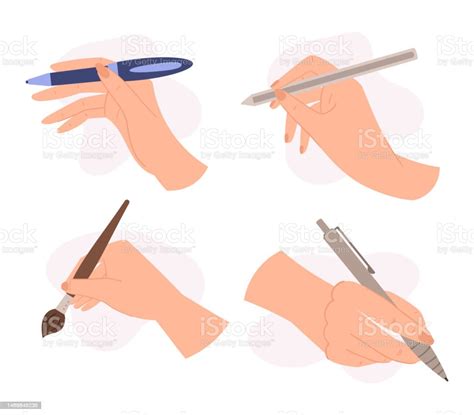 연필 펜 스타일러스 및 붓을 들고 있는 인간의 손 학교로 돌아 가기 창의력 미술 수업의 개념 움켜쥠에 대한 스톡 벡터 아트 및 기타 이미지 Istock