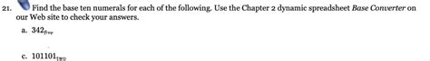 solved 20 convert each base ten numeral into its numeral in