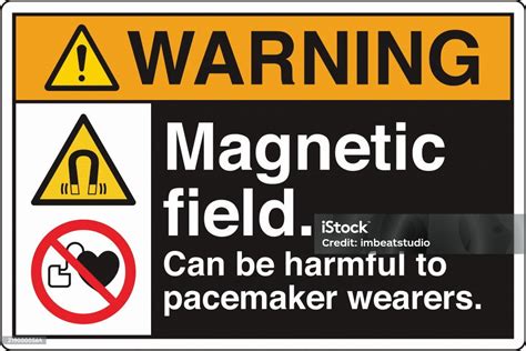 Ansi Z535 안전 표지 표시 라벨 기호 기호 픽토그램 표준 경고 자기장은 심박 조율기 착용자에게 해로울 수 있습니다 텍스트가 있는 두 기호 풍경 검정색 0명에 대한