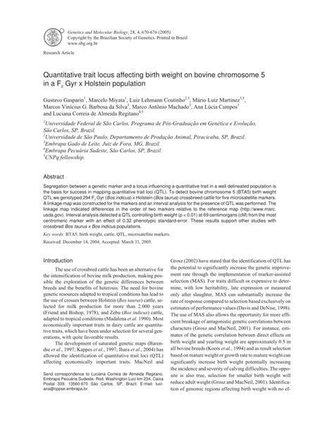 Pdf Quantitative Trait Locus Affecting Birth Weight On Bovine