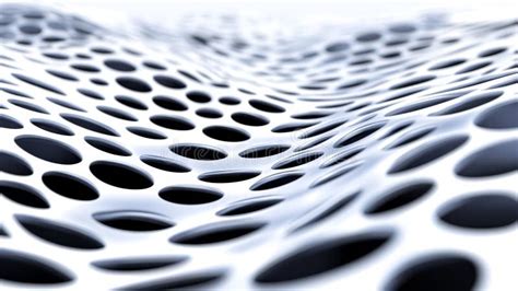 Abstract White Perforated Surface Closeup View Of A Wavy Perforated White Surface With Circular