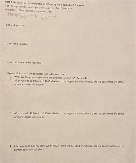 Solved Part Reaction Between NaOH And HCl For These Chegg