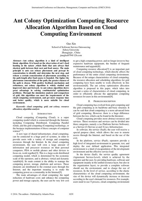 Pdf Ant Colony Optimization Computing Resource Allocation Algorithm Based On Cloud Computing