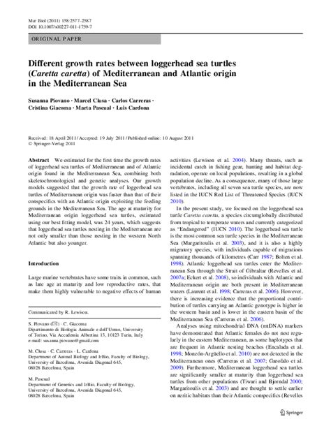 Pdf Different Growth Rates Between Loggerhead Sea Turtles Caretta Caretta Of Mediterranean