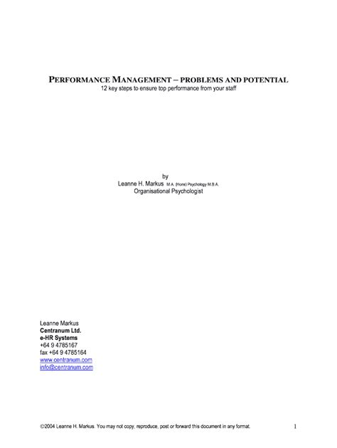 Fillable Online Performance Management Problems And Potential Fax Email