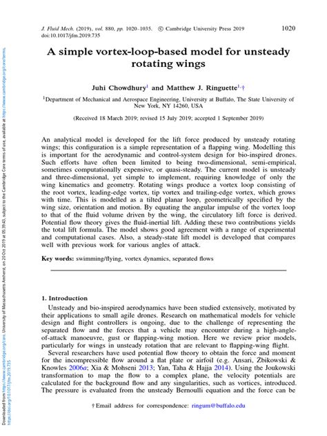 A Simple Vortex Loop Based Model For Unsteady Rotating Wings Pdf