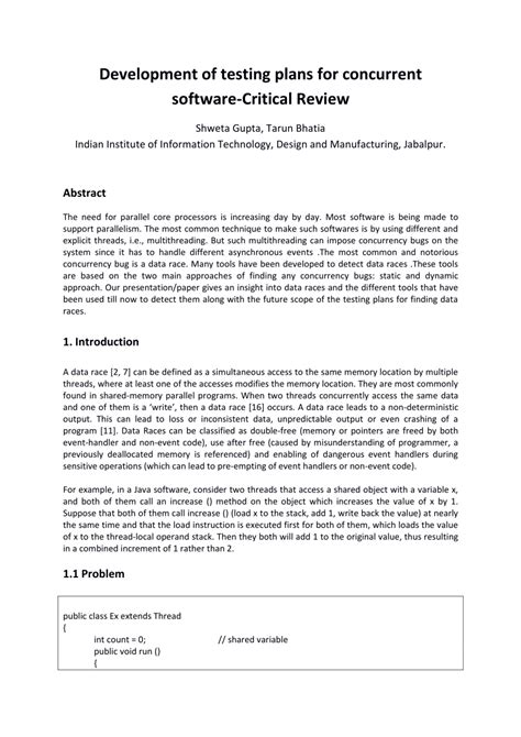 PDF Development Of Testing Plans For Concurrent Software An Overview