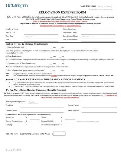 Relocation Expense Form Travel