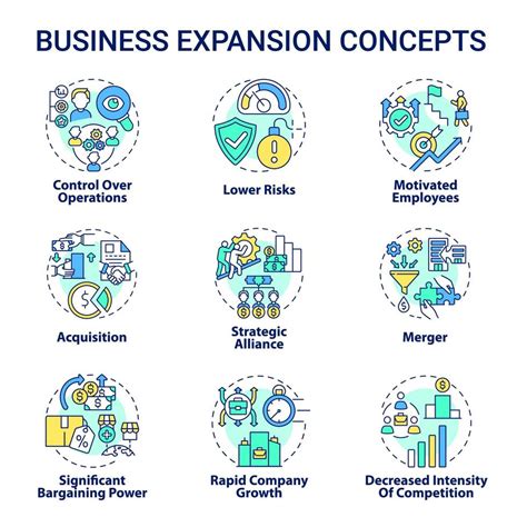Business Expansion Concept Icons Set Company Growth And Development Idea Thin Line Color