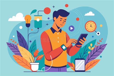 A Man Interacts With A Synchronization Device On His Phone While