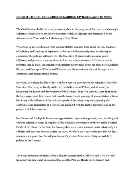 Constitutional Provisions Regarding Civil Servants In India Pdf Separation Of Powers