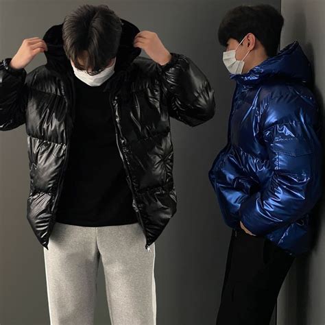 [당일출고]글로시 후드 유광패딩 2color 에나멜 하이넥 후드집업 바람막이 점퍼 에이블리