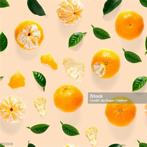 만다린 매끄러운 패턴 귤 녹색 잎과 오렌지 배경에 고립 된 클레멘타인 미세한 매끄러운 패턴의 컬렉션 0명에 대한 스톡 사진 및 기타 이미지 Istock