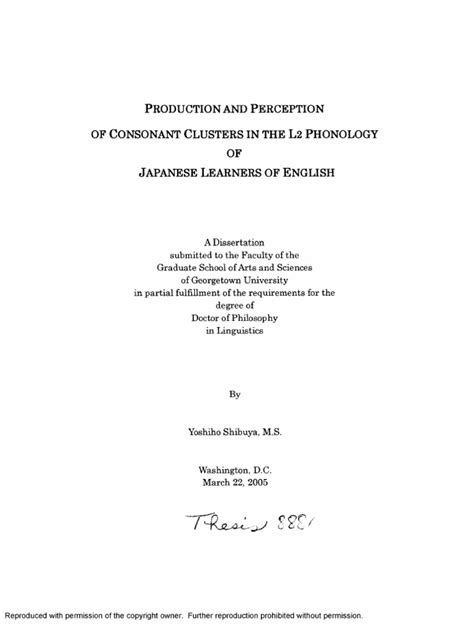 Production And Perception Of Cs Among Japanese Pdf Syllable Thesis