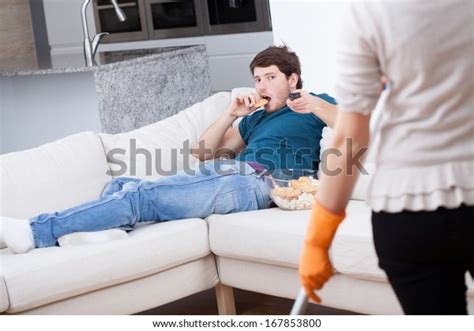 Lazy Man On Couch Doesnt Want Stock Photo 167853800 Shutterstock