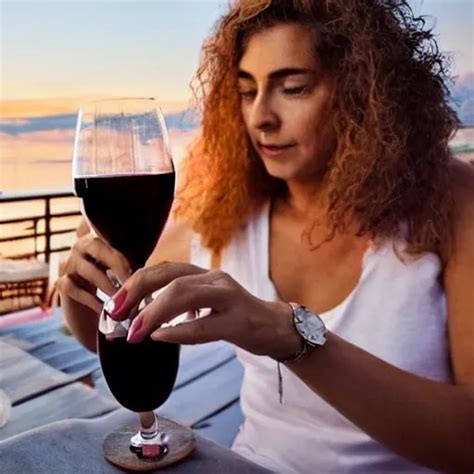 Hermosa Mujer Delgada Sirviendo Una Copa De Vino En Una Terraz