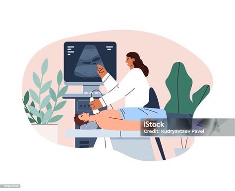 초음파 스캔 및 갑상선 검사 흰색 배경에 플랫 벡터 일러스트레이션 심장초음파에 대한 스톡 벡터 아트 및 기타 이미지 심장