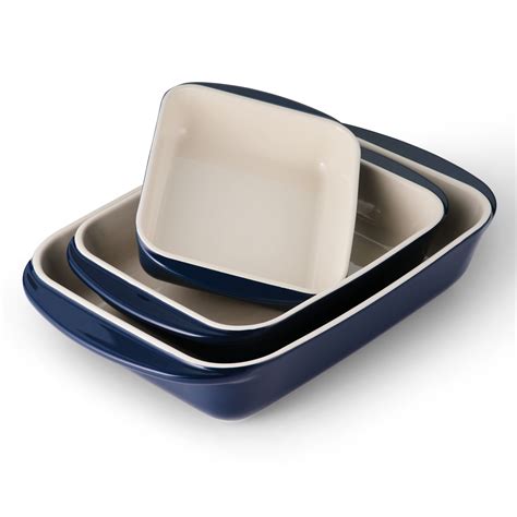 Tramontina Mae 3 Piece Ceramic Porcelain Baking Pans Set Cobalt Non