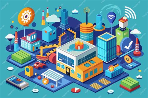 a vibrant smart factory layout illustrates advanced technologies and