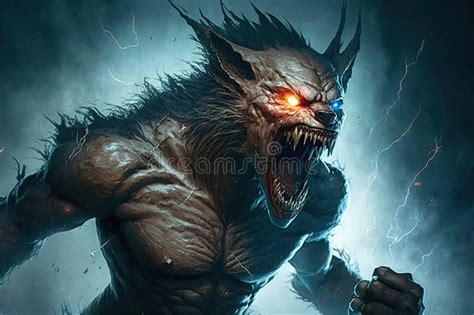 Scary Werewolf Unleashing Its Full Power Apart Its Enemies With Claws And Fangs Stock
