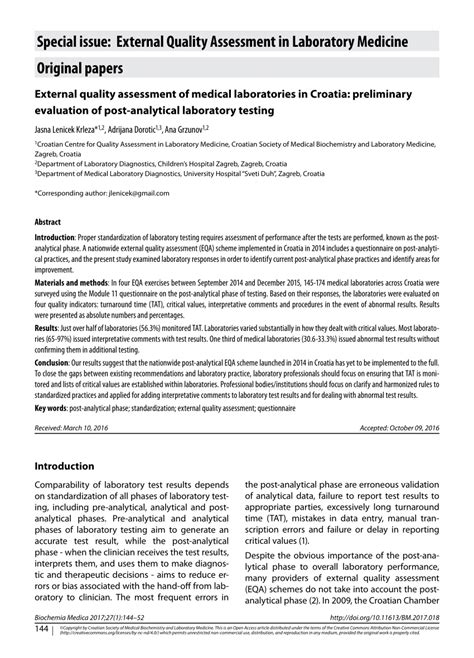 Pdf External Quality Assessment Of Medical Laboratories In Croatia Preliminary Evaluation Of