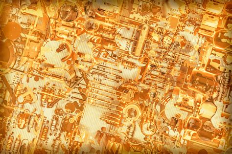 금색 비네트 전자 인쇄 회로 기판 세부 사항 양식화된 초현실적 예술적 표현 0명에 대한 스톡 사진 및 기타 이미지 0명 Cpu 개념 Istock