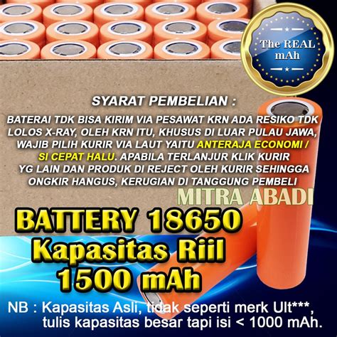 Jual Baterai Batre Battery 18650 Kapasitas Riil 1500 MAh Shopee Indonesia