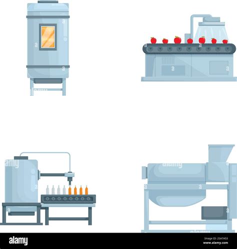 Vector Illustrations Of Four Types Of Food Processing Machinery In A