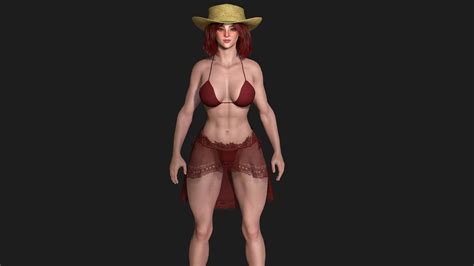 3d model aaa 3d realistic character muscular girl in bikini vr ar