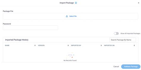 Import Package Screen