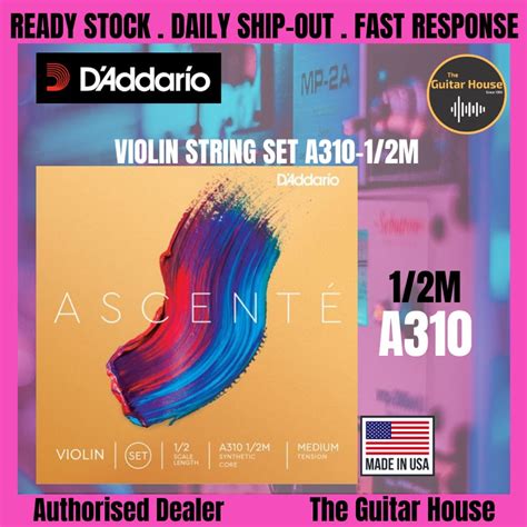 Daddario Ascente Violin String Set Medium A310 12m 12 Scale Medium