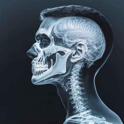 X Ray View Of Man Head And Neck Showing Skull And Brain Anatomy Ai